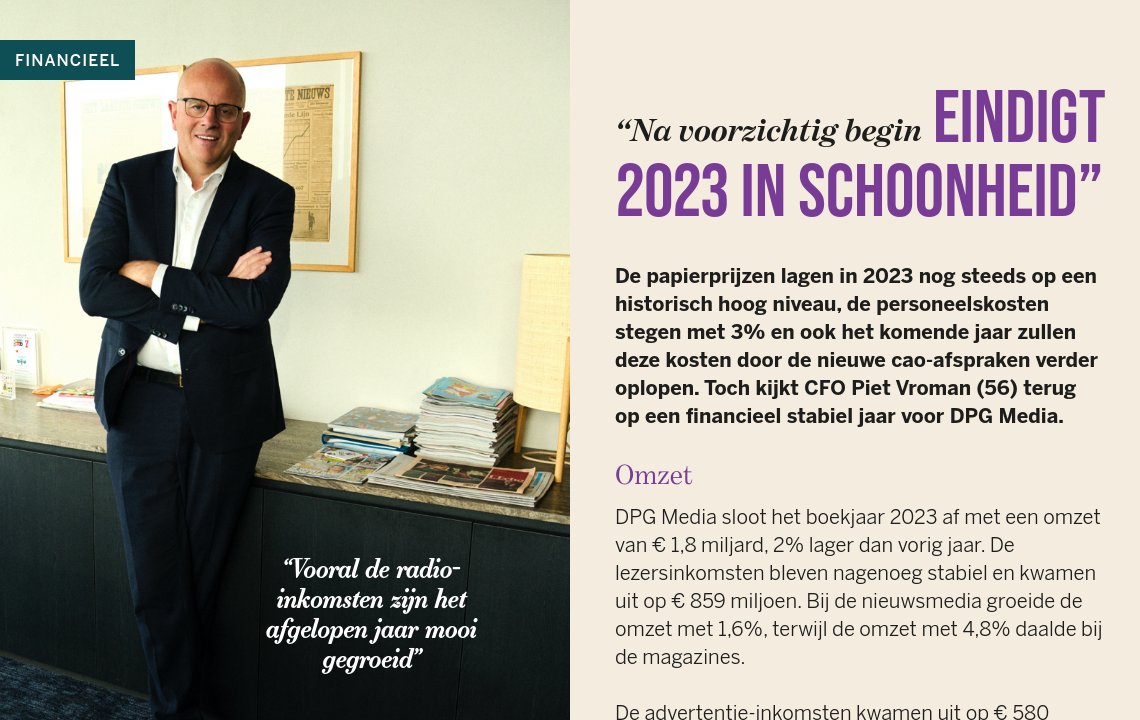 CFO Piet Vroman - DPG Media jaarverslag 2023